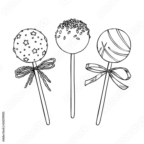 Sweet cake pops on stick with sprinkles isolated on white background ...