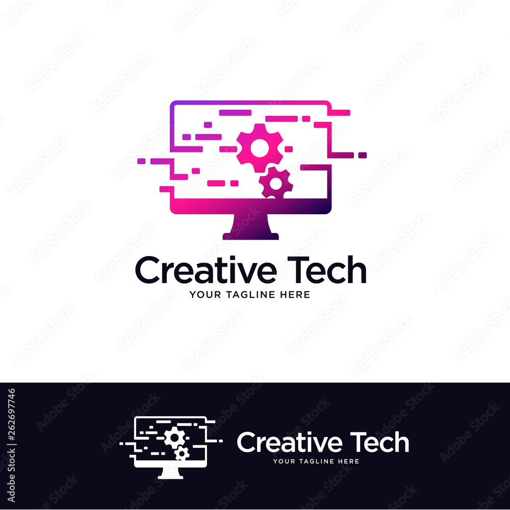 screen computer logo designs concept, tech logo template Stock Vector ...