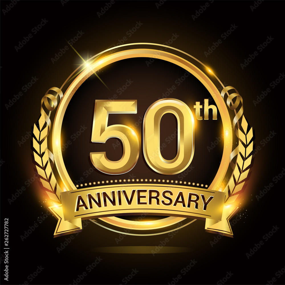 50th golden anniversary logo, 50 years anniversary celebration with ...