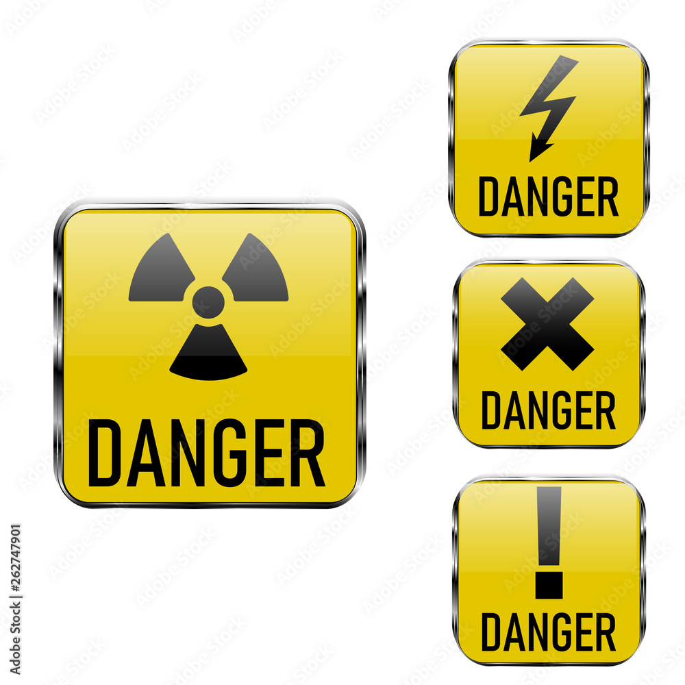 Warning signs, symbols. Danger core, electricity, high voltage ...