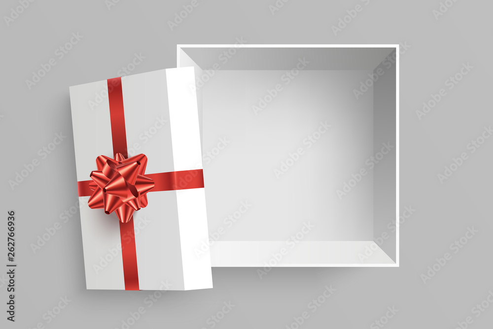 Open gift box vector illustration. Opened square surprise box with red ...