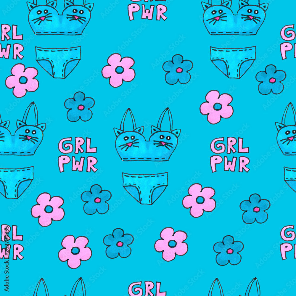 Blue lingerie seamless pattern. Marker Art underwear wallpaper design ...