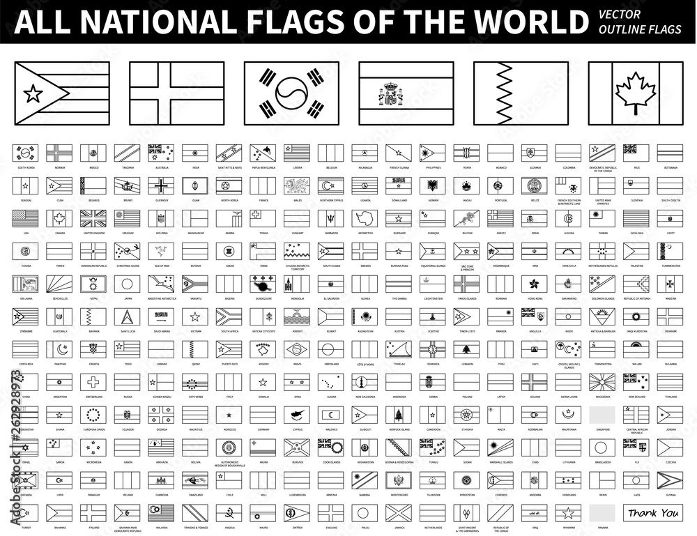 All national flags of the world . Outline shape design . Editable ...