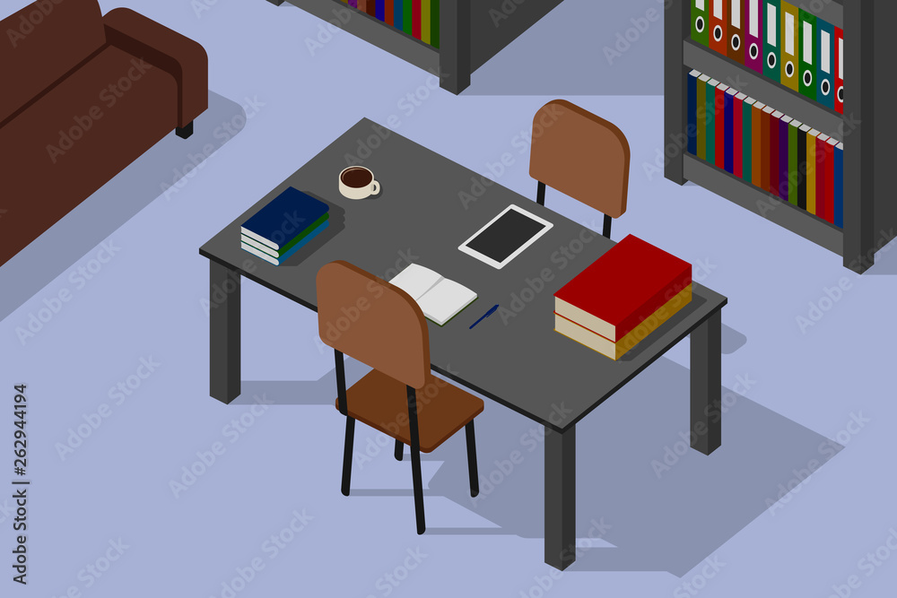 Study room interior. Vector illustration. Stock Vector | Adobe Stock