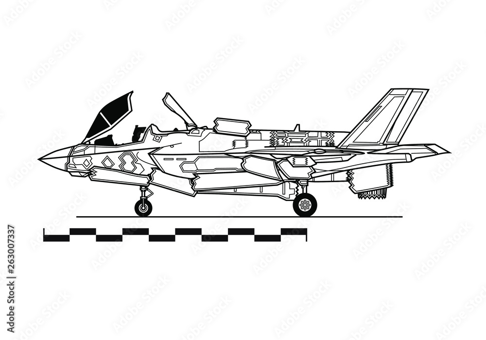 Lockheed Martin F-35B Lightning II. Takeoff configuration. Outline ...