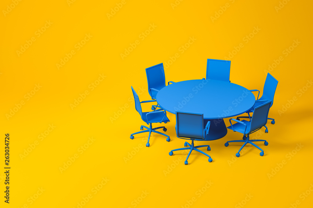 Set of blue conference room furniture on yellow Stock Illustration ...