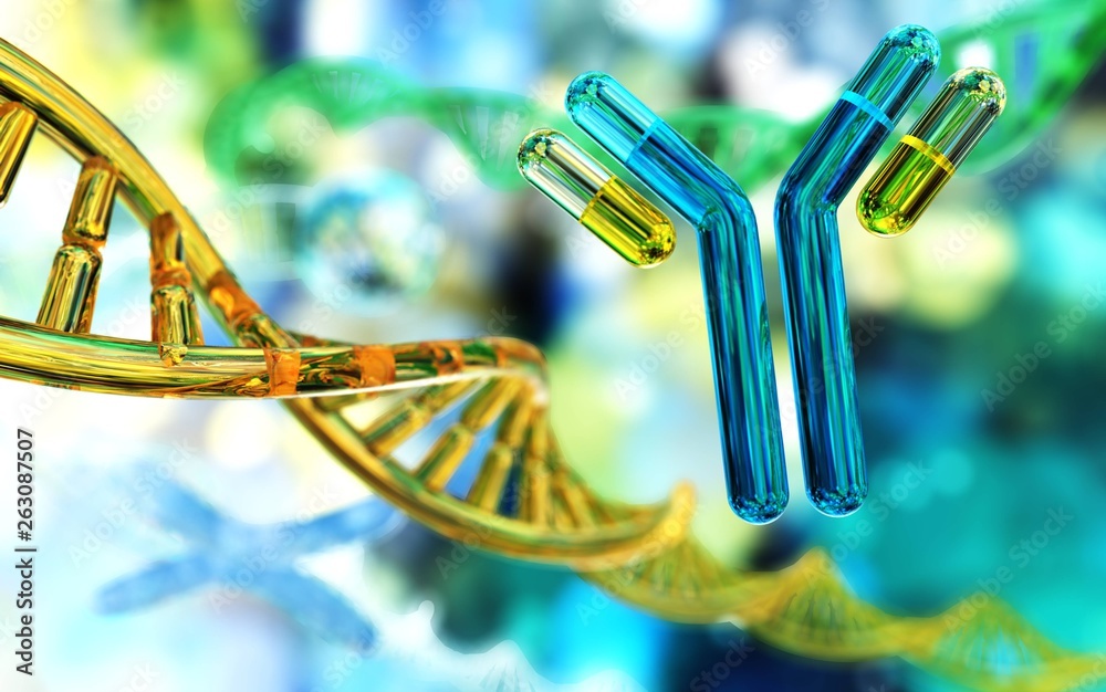 antibody and DNA helix, 3D rendering Stock Illustration | Adobe Stock
