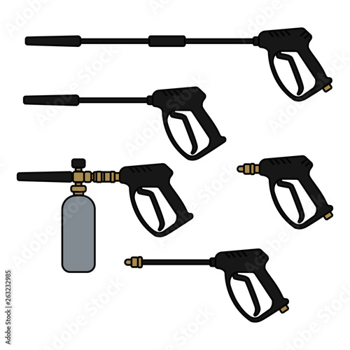 set of vector illustration pressure washer machine electric with spray ...