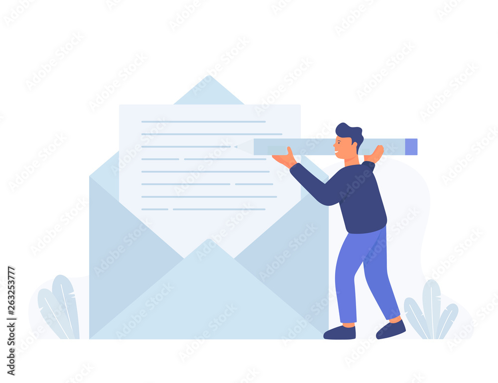 Business man hold pencil and write new email message, mail notification ...