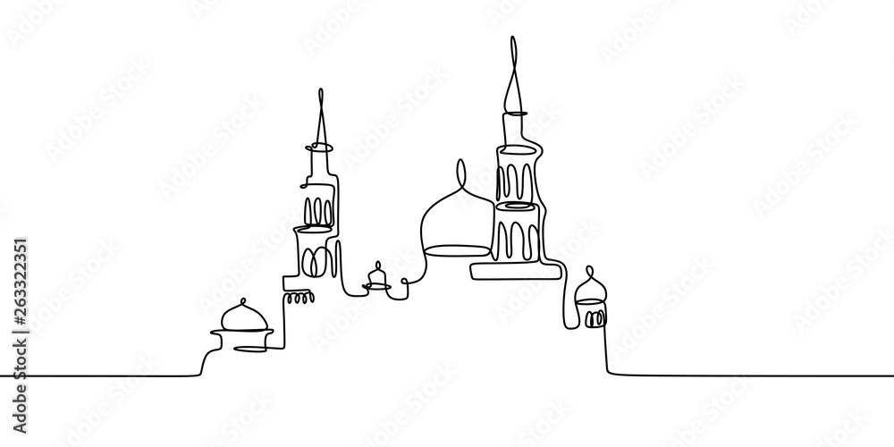 Mosque continuous line drawing vector minimalist design. islamic symbol ...