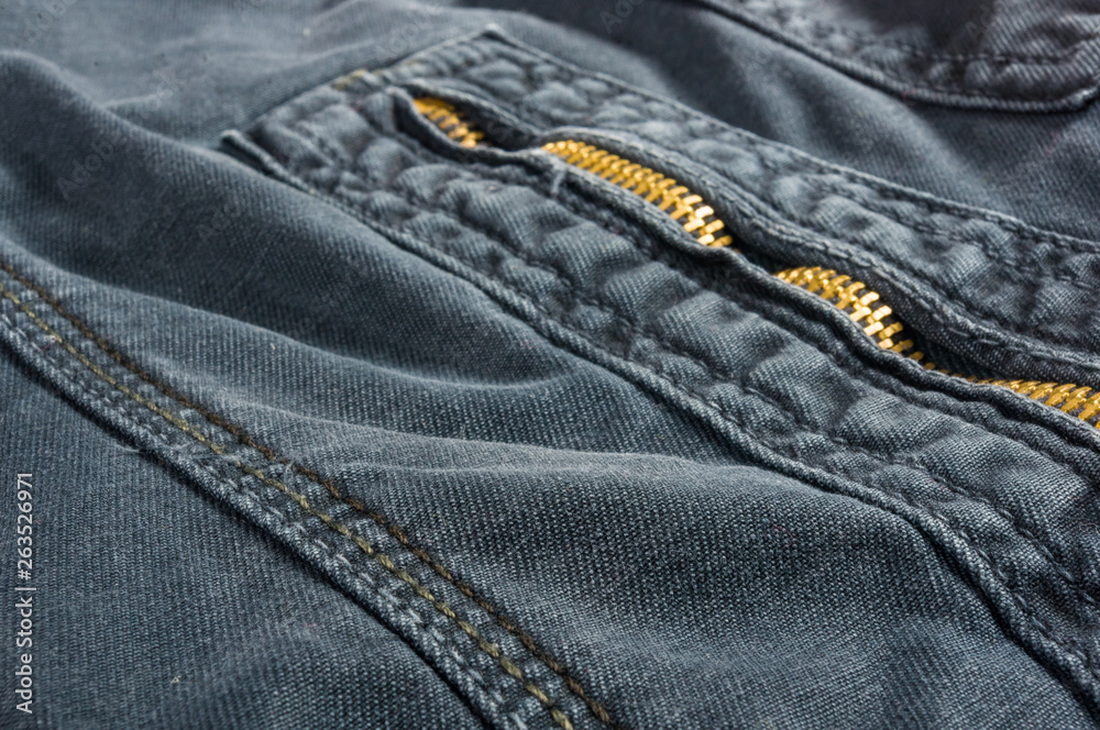 clothing items washed cotton fabric texture with seams, clasps, buttons ...