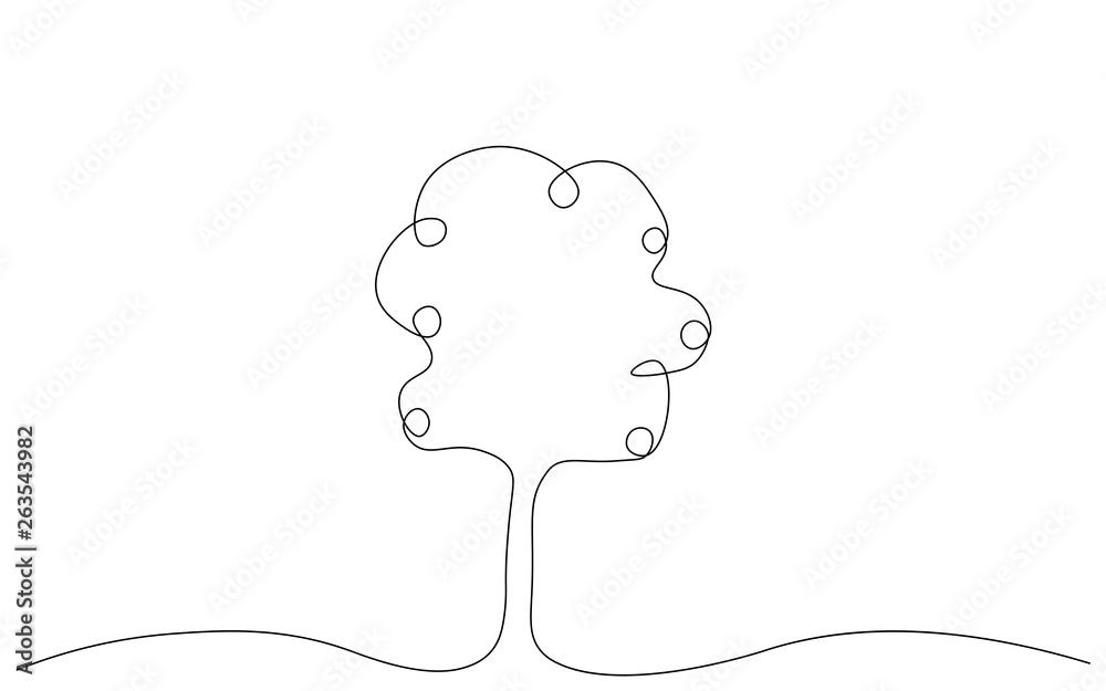 Apple tree one line drawing vector illustration Stock Vector | Adobe Stock