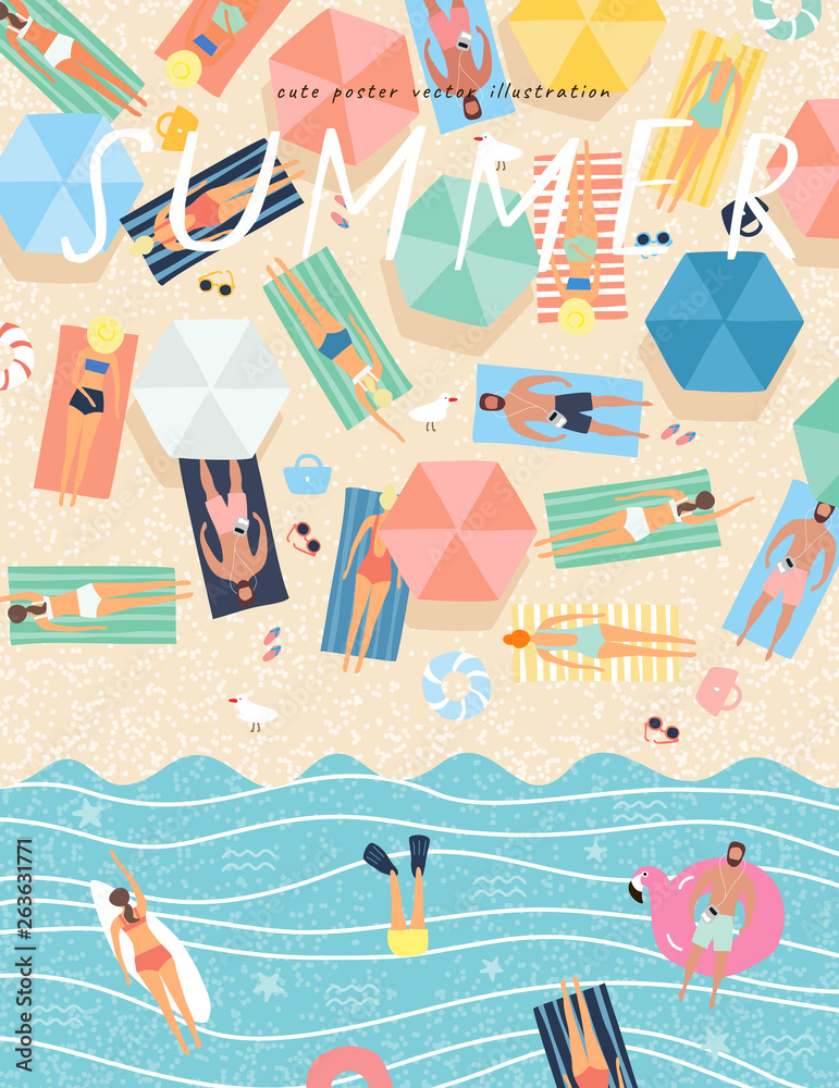 Summer background. Vector illustration of sunbathing people on the ...