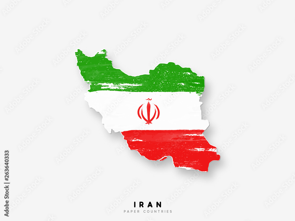 Iran detailed map with flag of country. Painted in watercolor paint ...