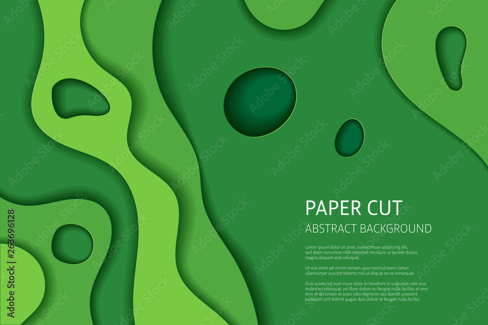 Green cut out 3d paper effect abstract background. Vector design layout ...