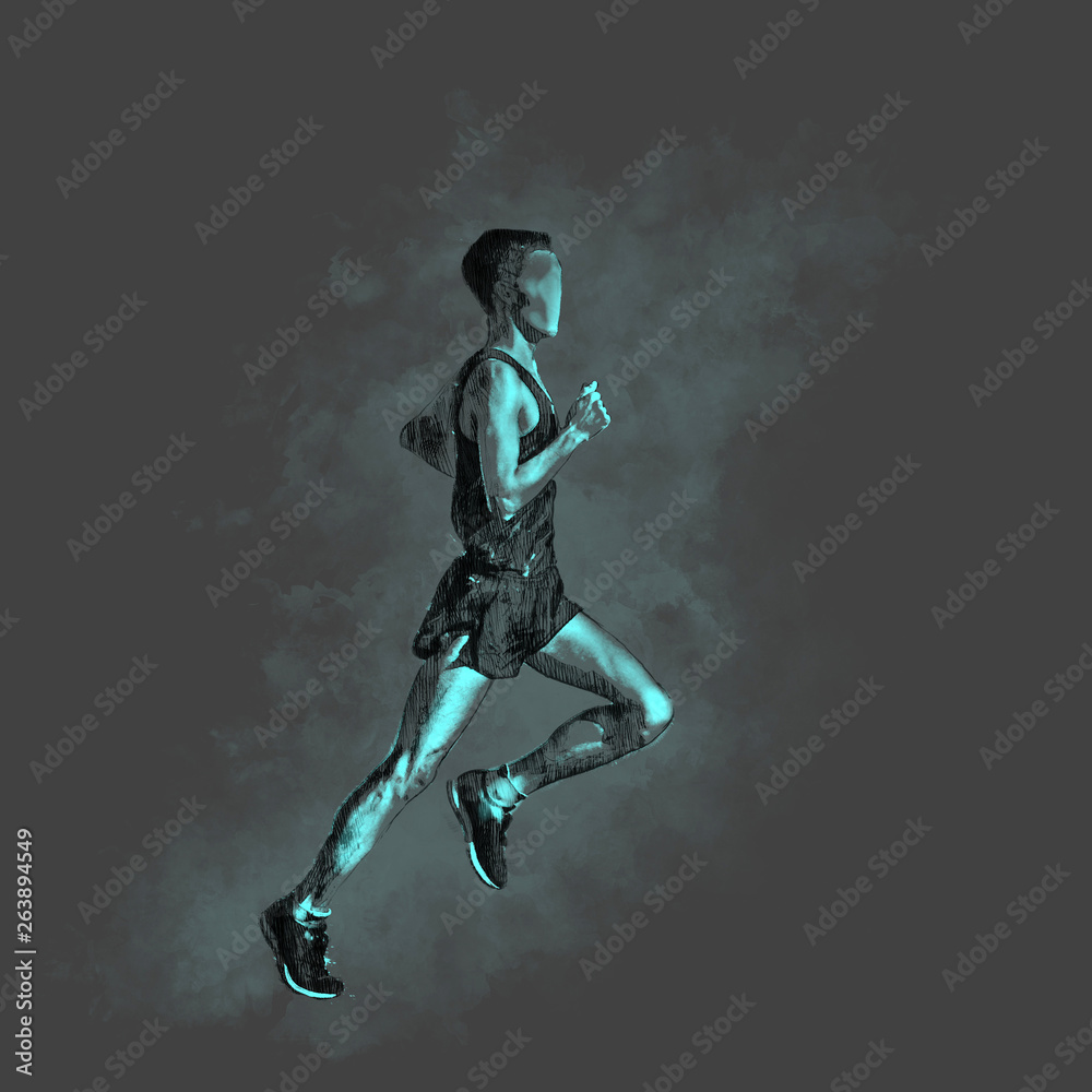 Pencil drawing illustration of a running man. Dynamic sketch on with ...
