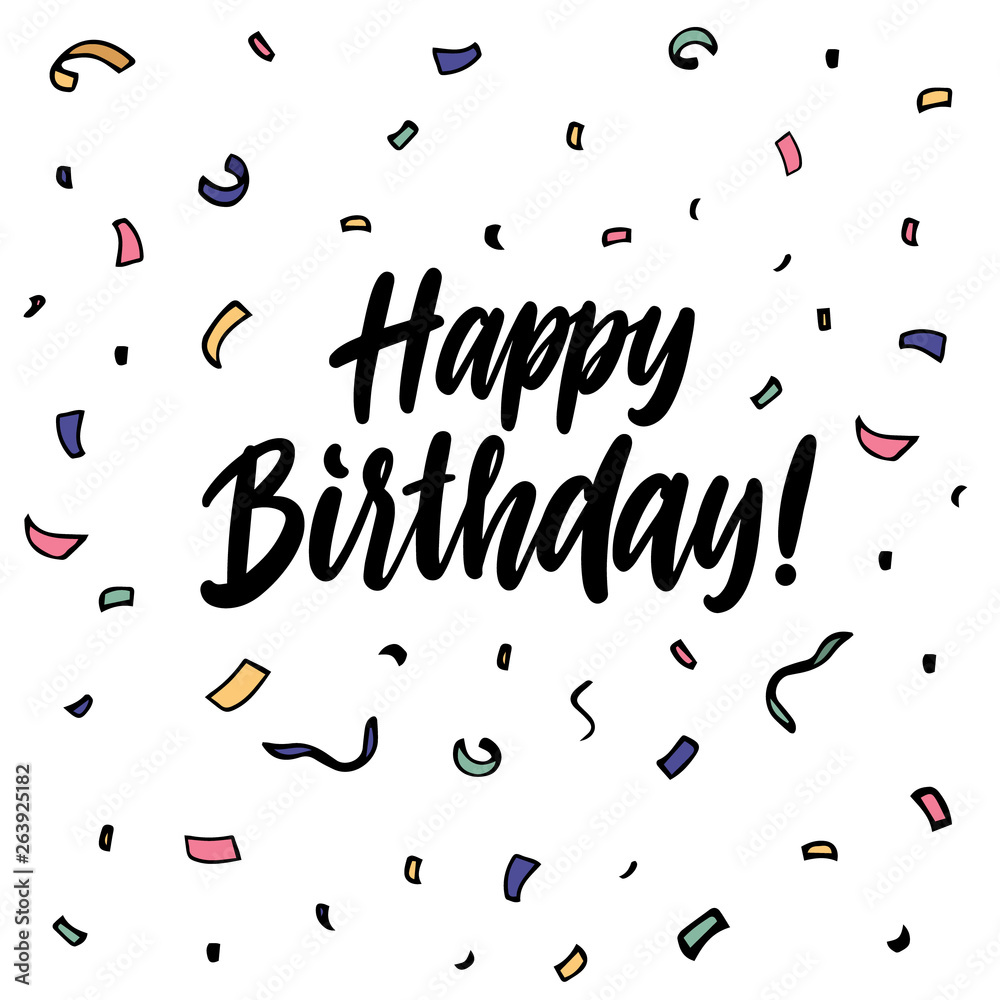 Birthday design template with confetti pattern and modern lettering ...