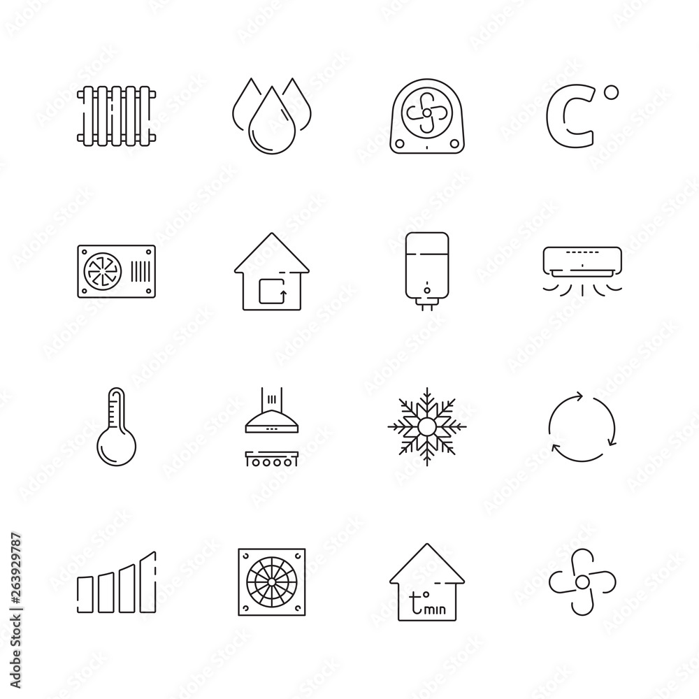 Heating cooling icons. Airing conditioning systems vector heat symbols ...