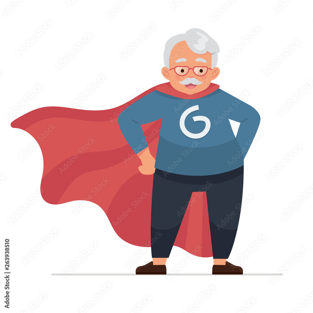 Vektor vector illustration grandfather as a hero, old man wear a ...