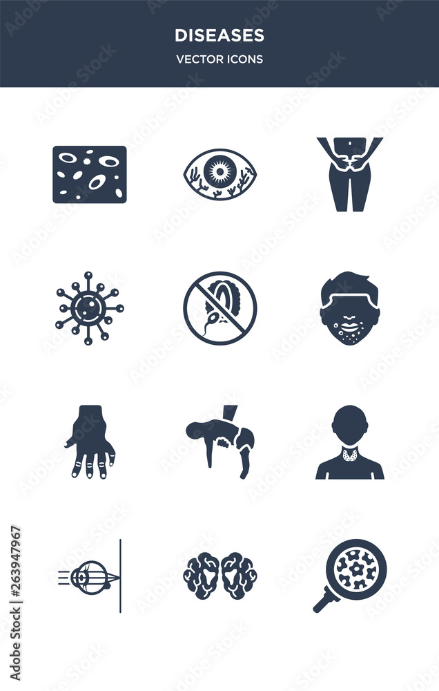 เวกเตอร์ Stock 12 diseases vector icons such as human papillomavirus ...