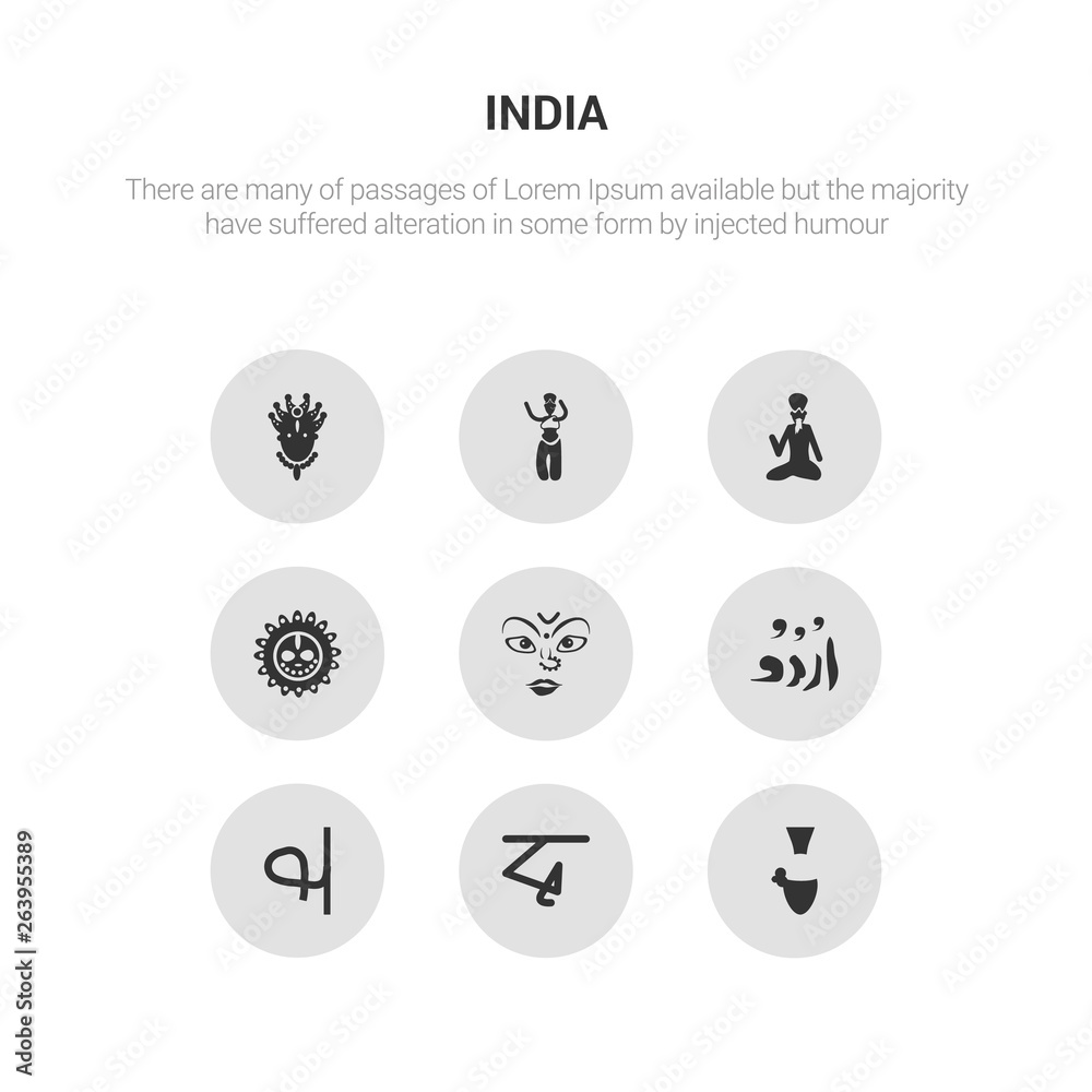 9 round vector icons such as yakshagana, bengali language, tamil ...