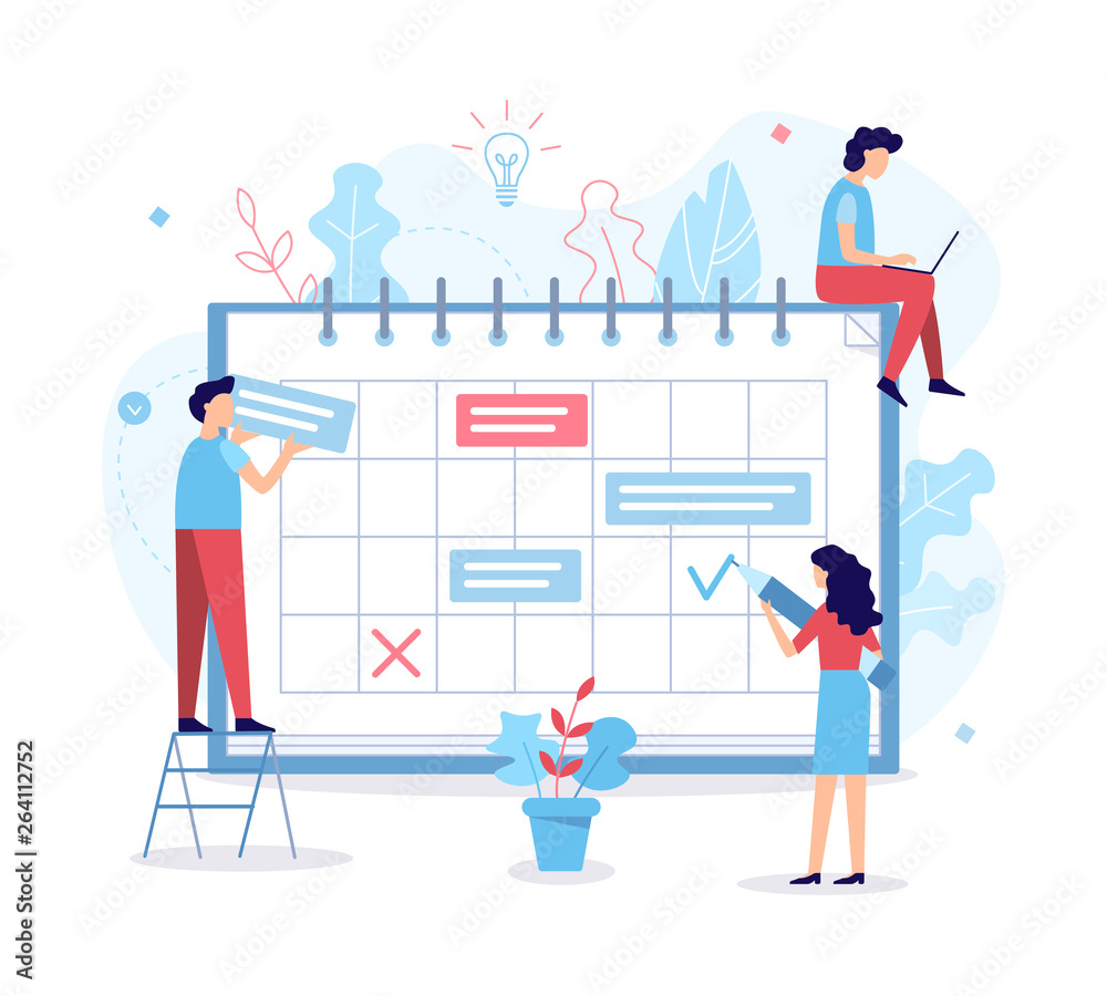 Planning schedule. Time management concept. Flat vector illustration ...