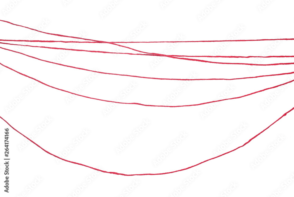 Red strings, thread isolated on white background and texture, with ...