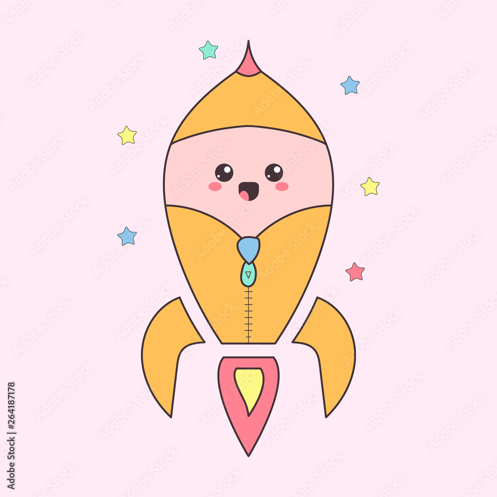 Cute kawaii rocket. Vector cartoon illustration. Stock Vector | Adobe Stock
