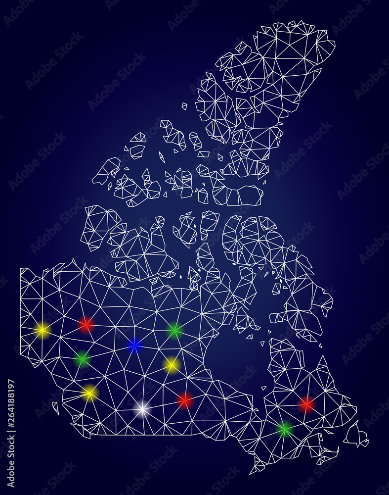 Glamour mesh vector Canada v2 map with glare light spots. Mesh model ...