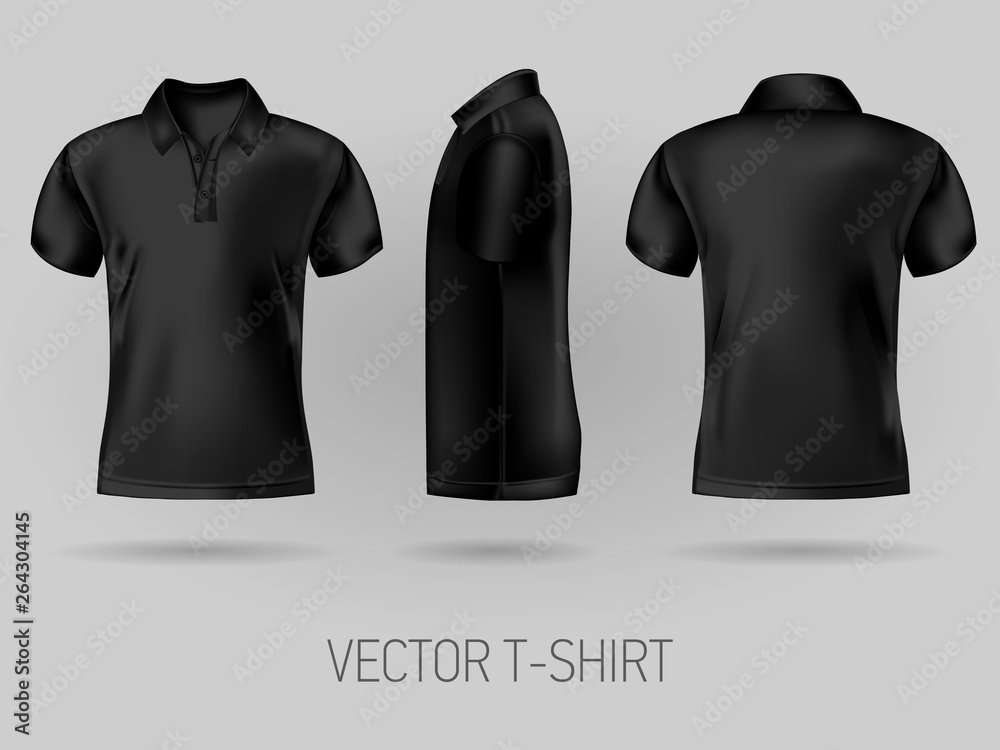Black Short Sleeve Polo Shirt Design Templates Front Back And Side