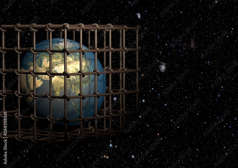 Planet earth behind an iron prison cell. 3D rendering. Stock ...