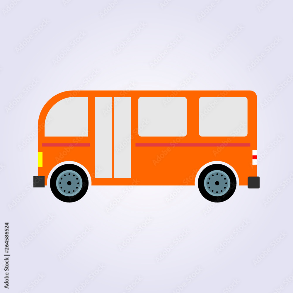 Orange bus with surf boards realistic isolated on grey background,glass ...