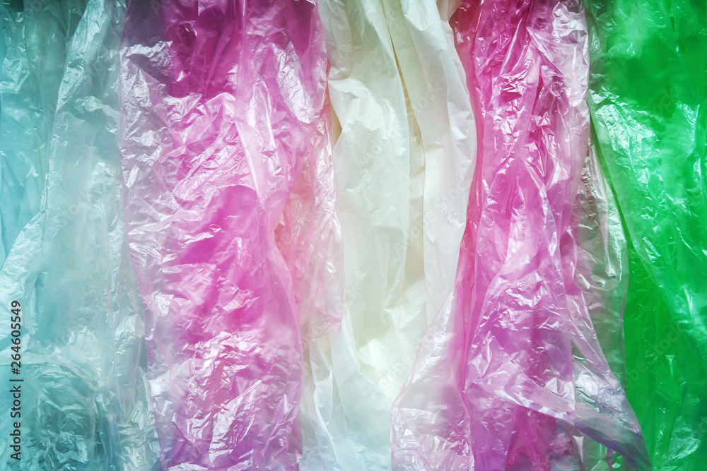 Plastic bags are transparent in different colors. Used plastic bag for ...