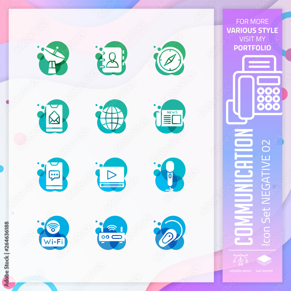 Communication icon set with glyph style for technology. Contact us icon ...