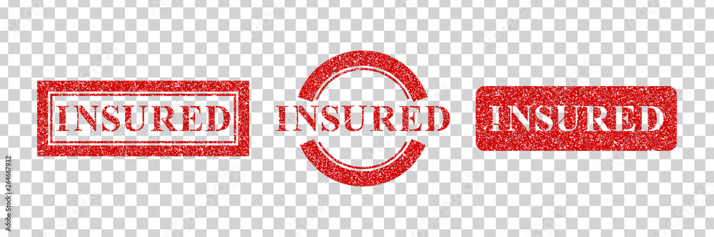 Vector set of realistic isolated red rubber stamp of Insured logo for ...