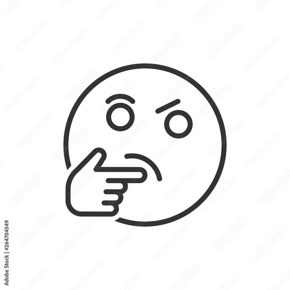 Thinking face icon in flat style. Smile emoticon vector illustration on ...