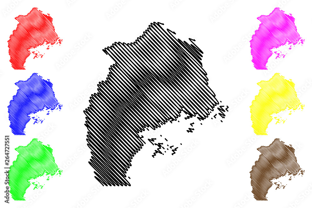 Central Region (Regions of Uganda, Republic of Uganda, Administrative divisions) map vector ...