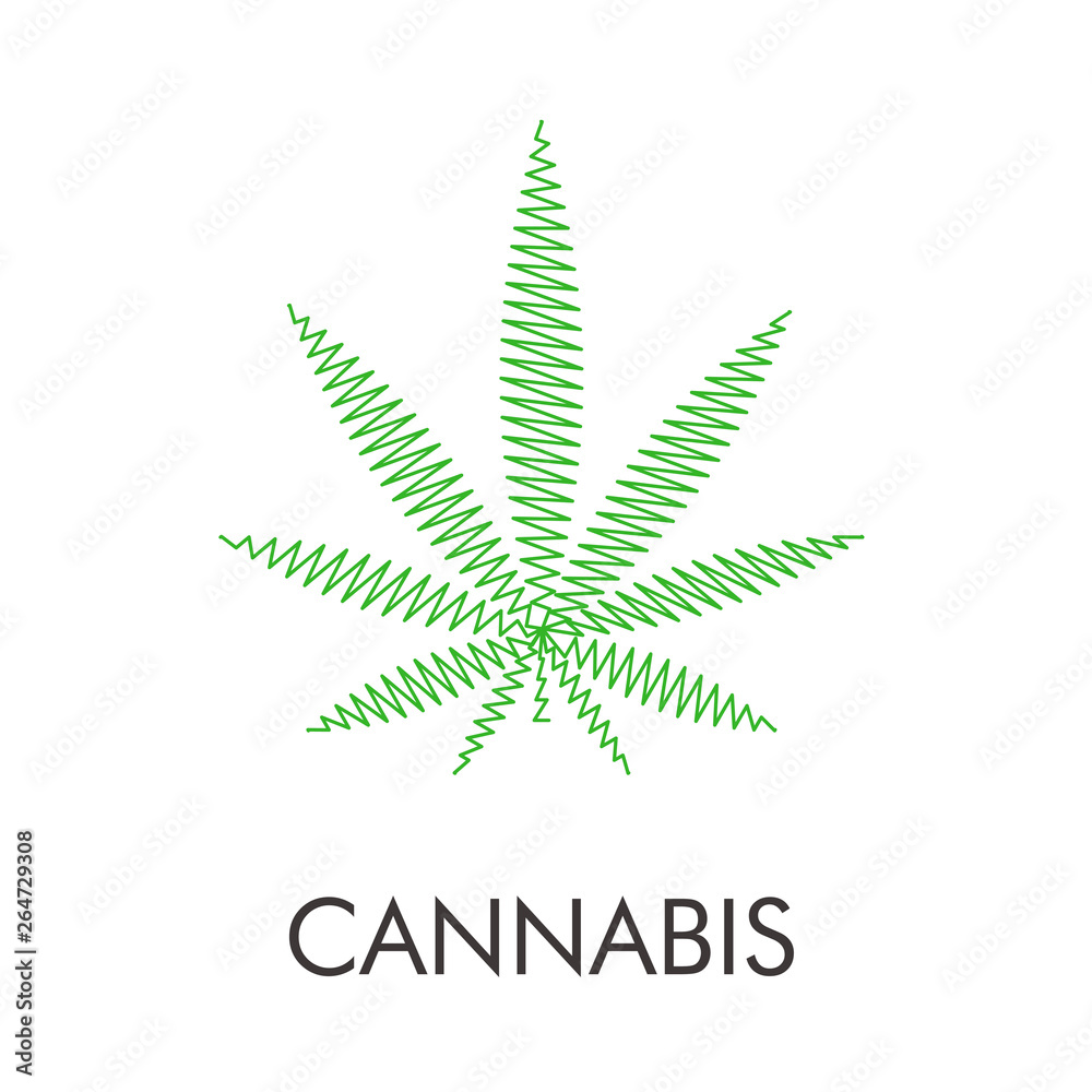 Logotipo abstracto con texto CANNABIS con hoja de marihuana lineal en ...
