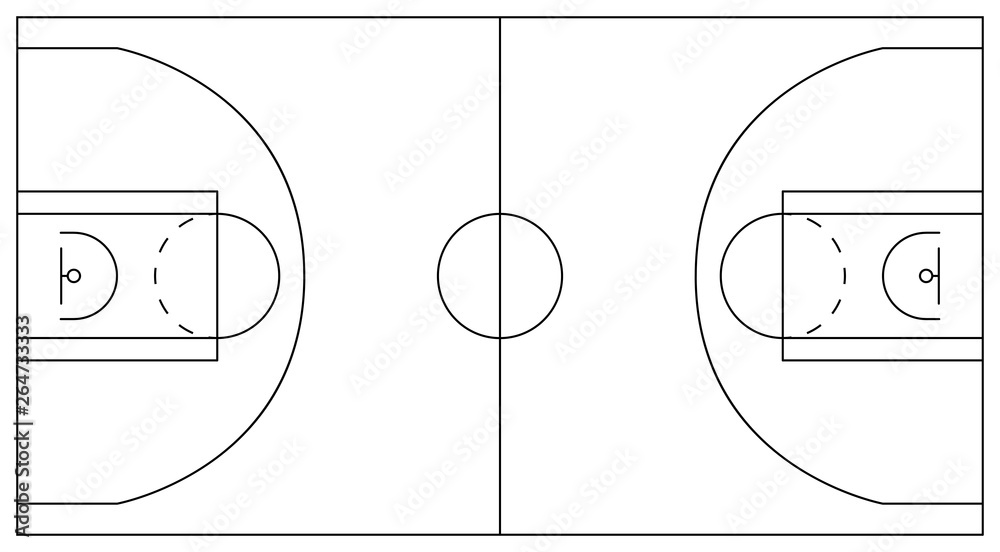Basketball court. Scheme of plots and zones: center circle, three-point ...