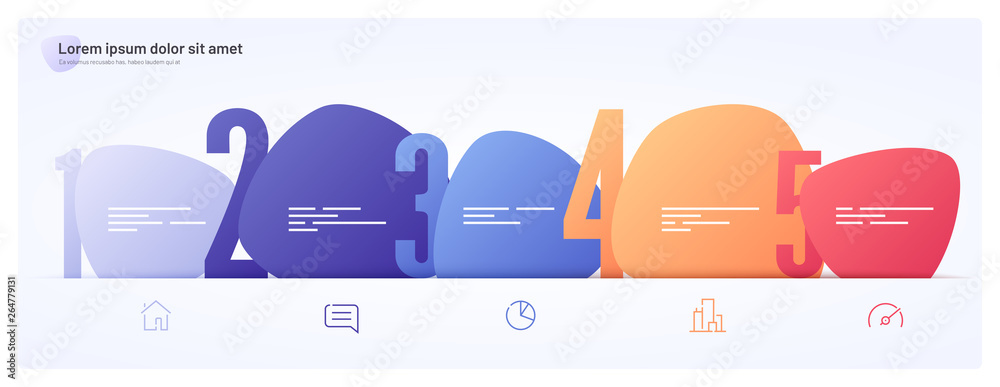 Vector infographic template composed of five numbered abstract shapes ...