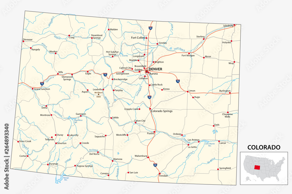 road map of the US American State of Colorado Stock Vector | Adobe Stock