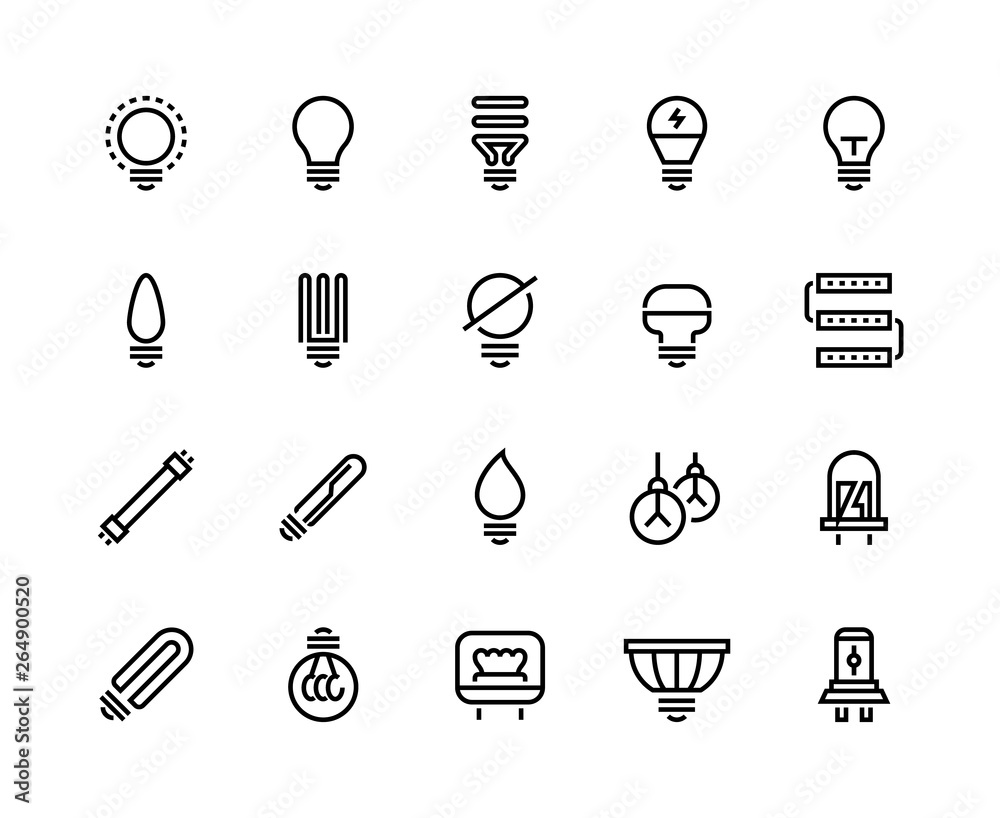 Light bulb line icons. Business idea energy efficient creative drawing ...