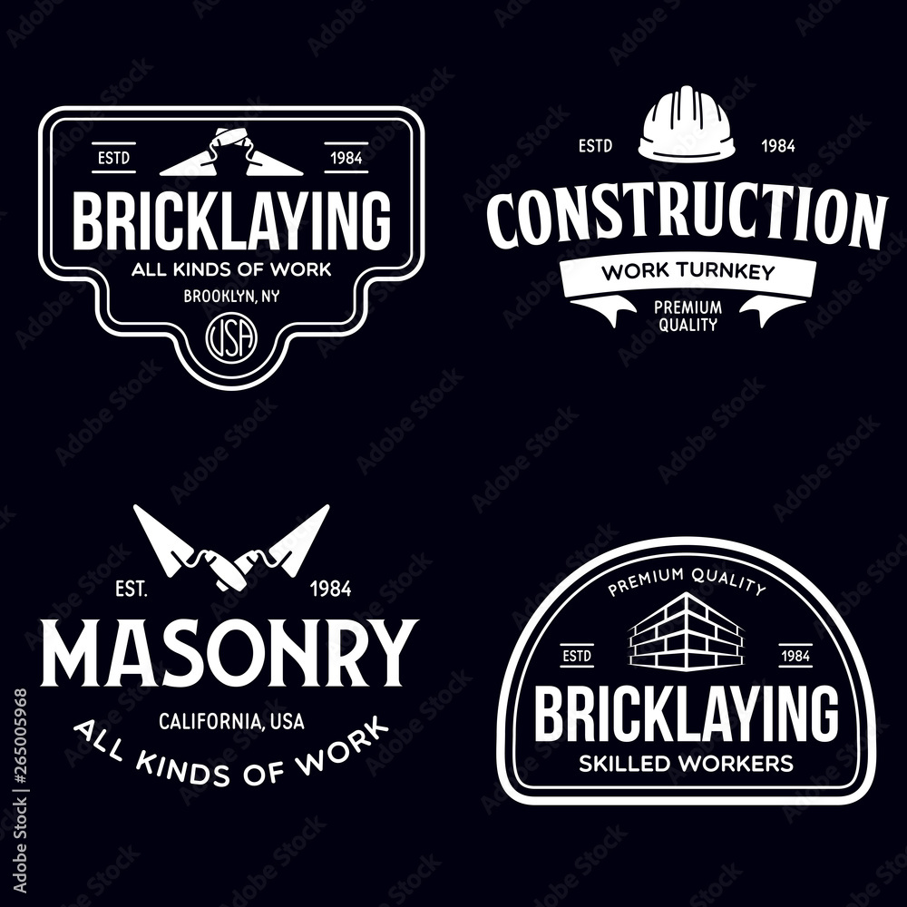 Set of vintage construction and bricklaying labels. Posters, stamps ...