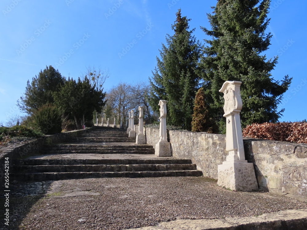 Stations of cross or via crucis leading up the hill to the white ...