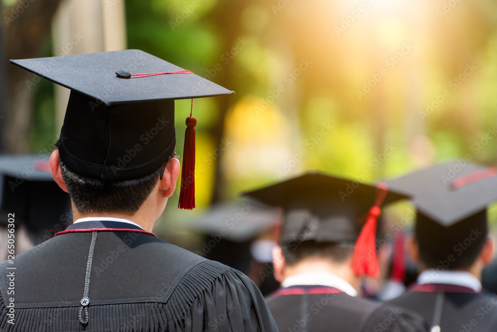 Back side view student graduation of graduates during commencement ...