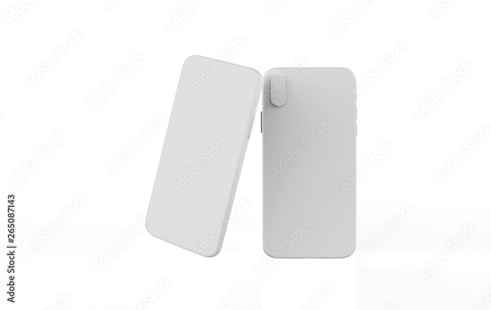 smartphone mock up front and back side facing each other. Blank screen ...