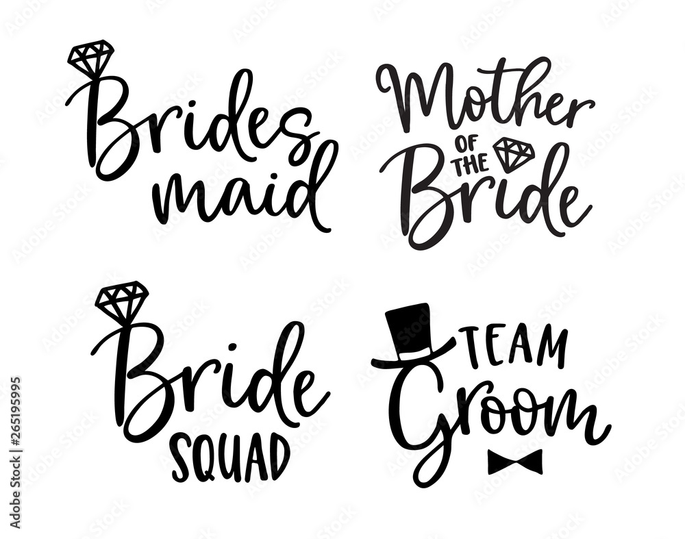 Wedding lettering set. Black hand lettered quotes with diamond rings ...