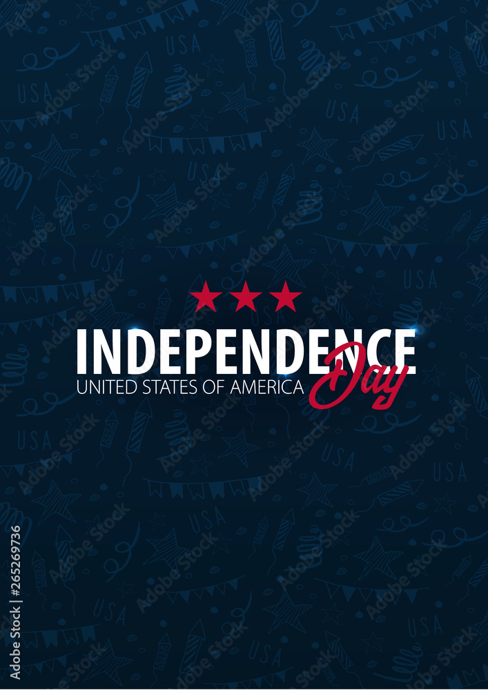 4th of July. USA independence day celebration banner. Hand draw doodle ...