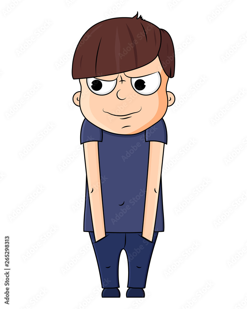 Cute cartoon boy with smug emotions. Vector illustration Stock Vector ...