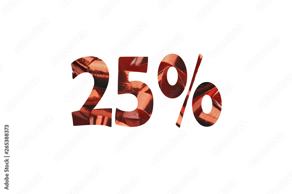 25 percent with percent symbol cut out of a picture red gift ribbon ...